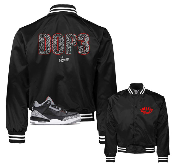 Jackets To Match Jordan 3 Black Cement Sneakers | D3 Fresh Varsity jacket