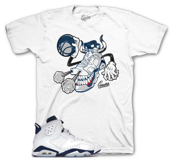 Sneaker tees match Jordan 6 Midnight Navy retro 6s white navy shoes.